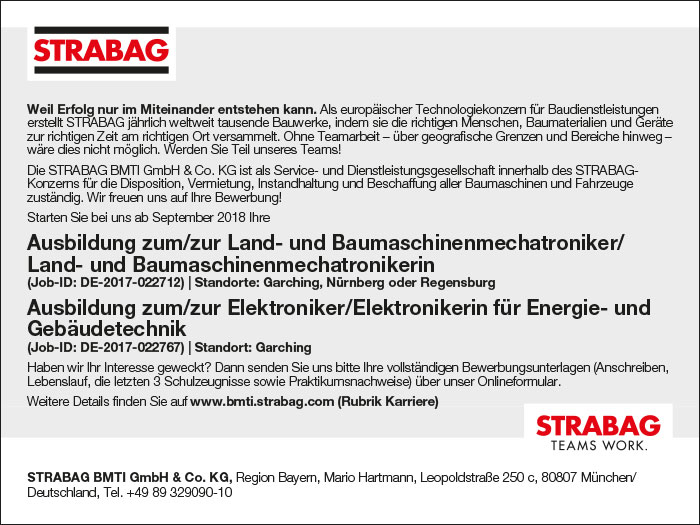 Freie Ausbildungsplätze - STRABAG BMTI GmbH & Co. KG
