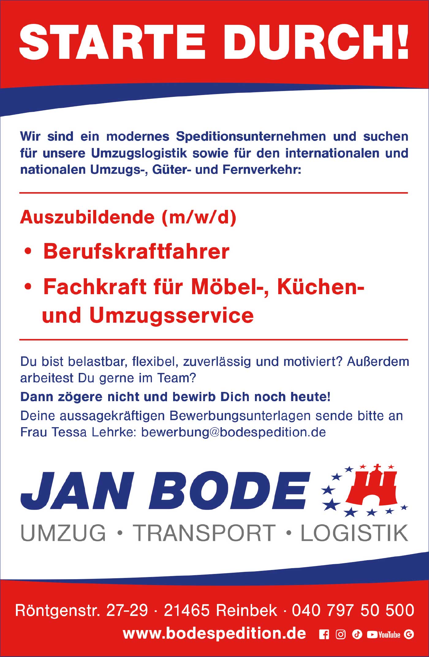 Freie Ausbildungsplätze - Spedition Jan Bode e.K.